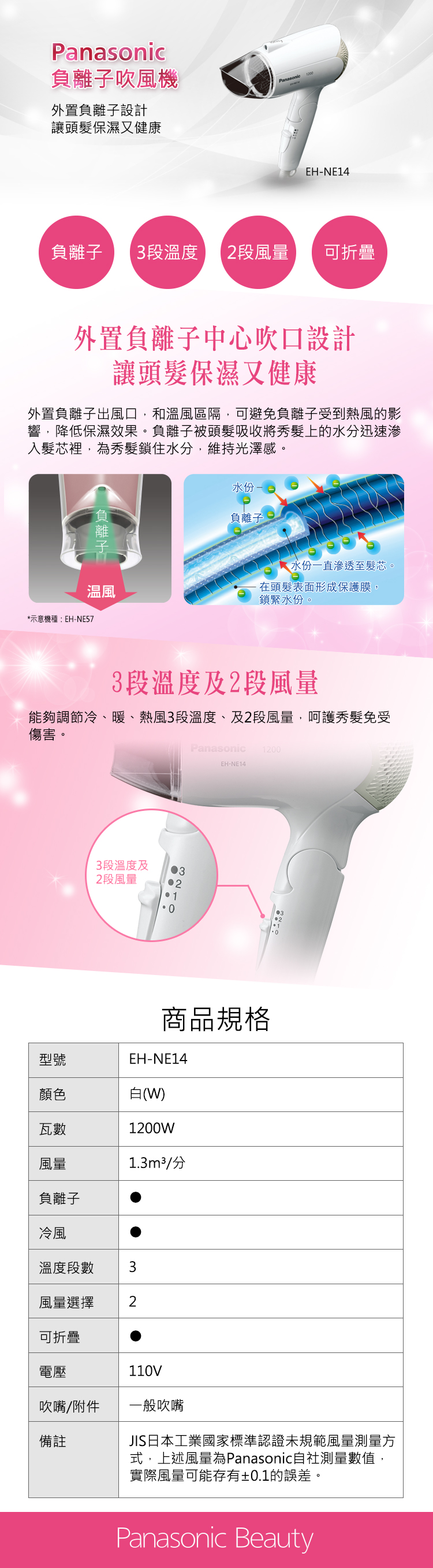 負離子吹風機 EH-NE14 - Panasonic 台灣松下官方購物商城